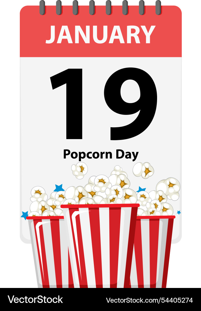 Calendar page with popcorn overflowing from Vector Image