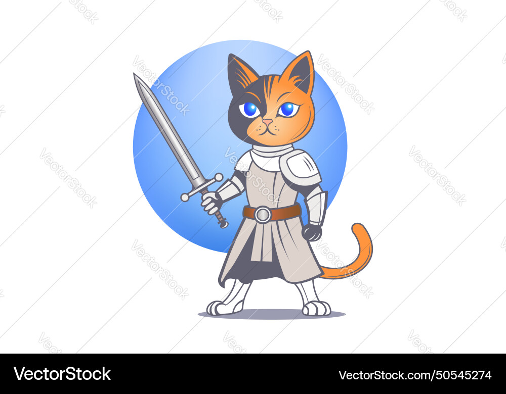 Cartoon serious red cat warrior in armor Vector Image