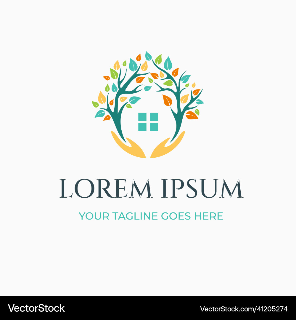 Hands Holding Home with Tree Logo Royalty Free Vector Image