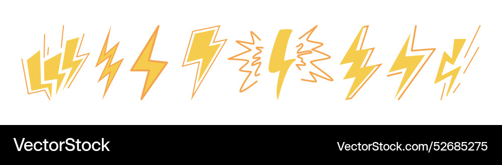 Bolt lighting thunderbolt energy spark set Vector Image