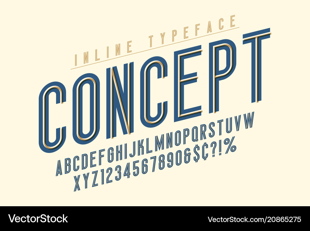 Condensed inline font typeface alphabet original Vector Image