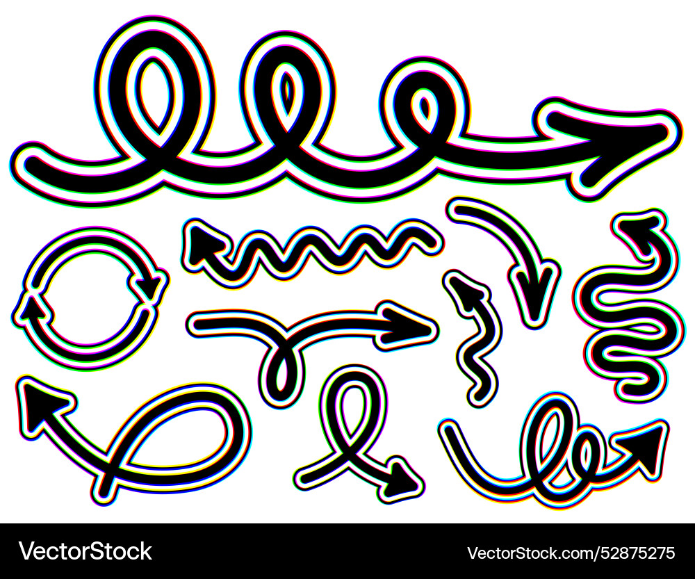 Glitch effect looped and wavy arrows collection Vector Image