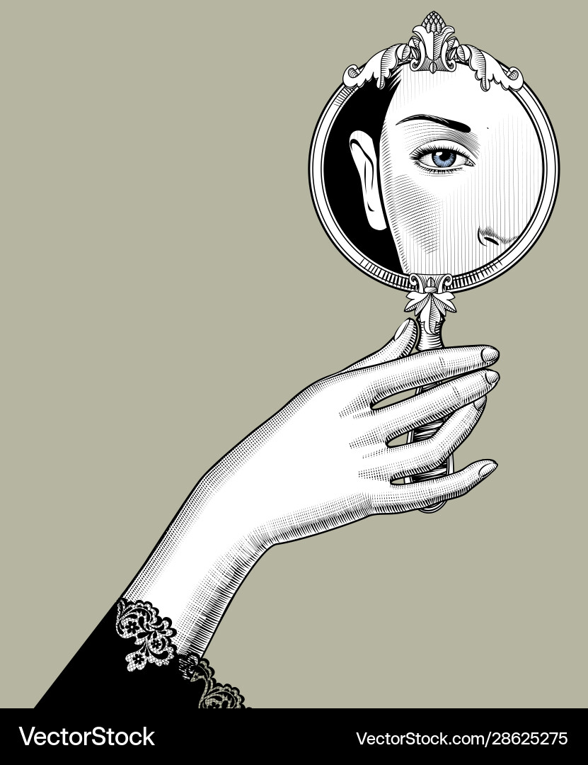 Hand holding a mirror with an eye reflection Vector Image