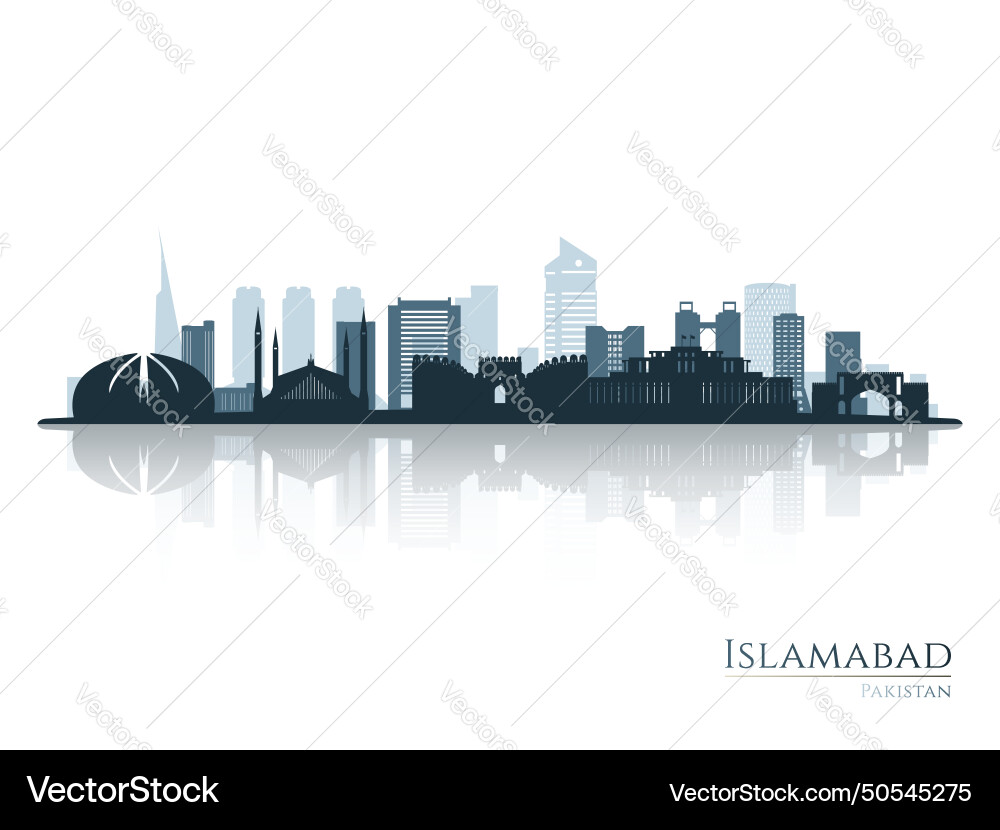 Islamabad skyline silhouette with reflection Vector Image