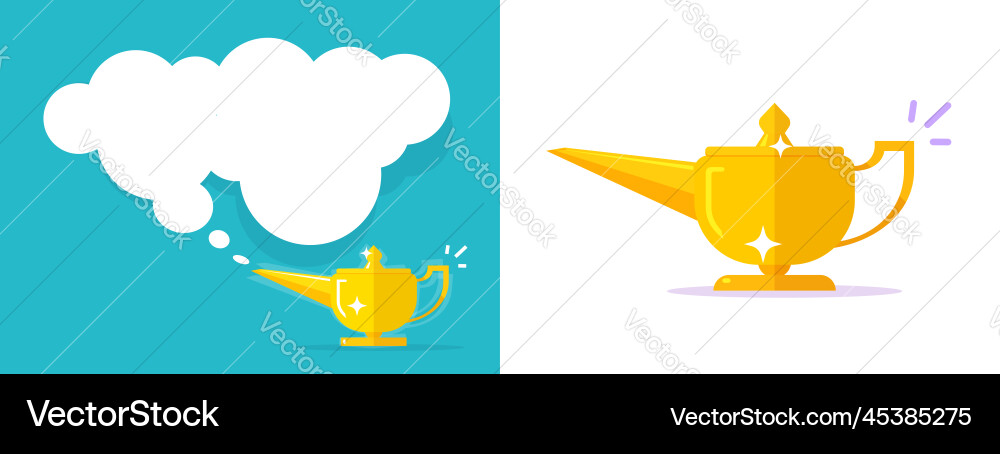Magic genie lamp icon with wish smoke cloud Vector Image