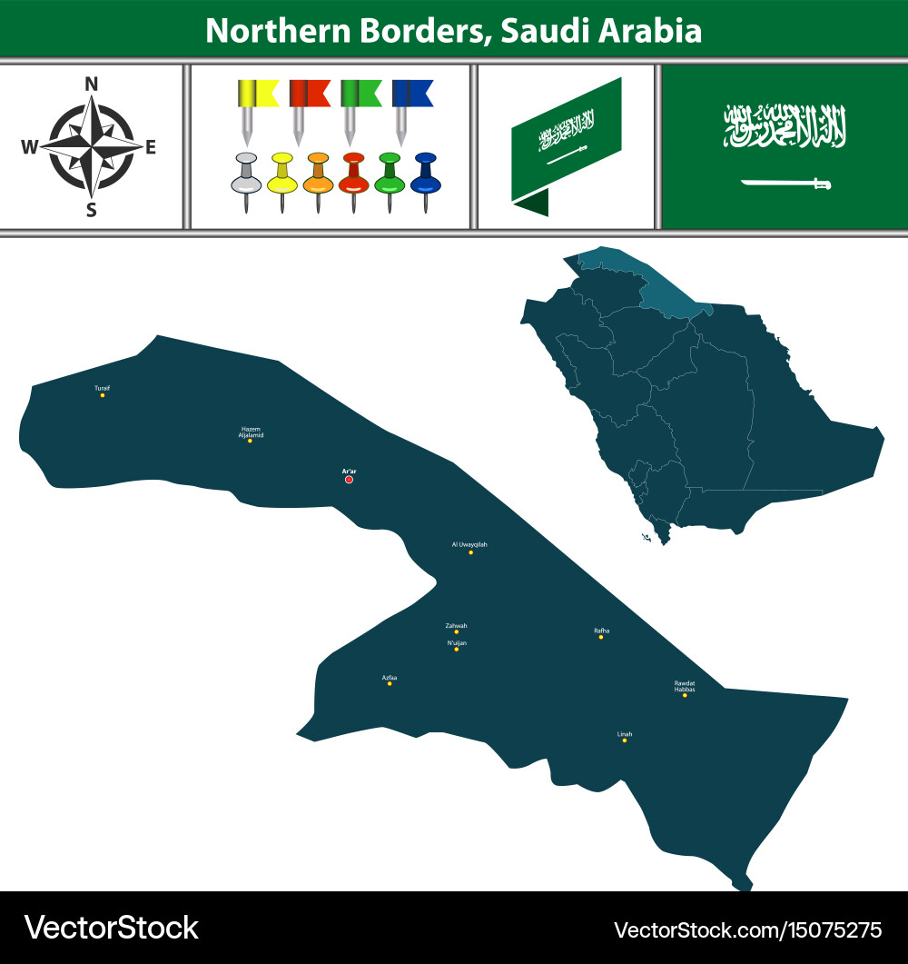 Map of northern borders saudi arabia Royalty Free Vector