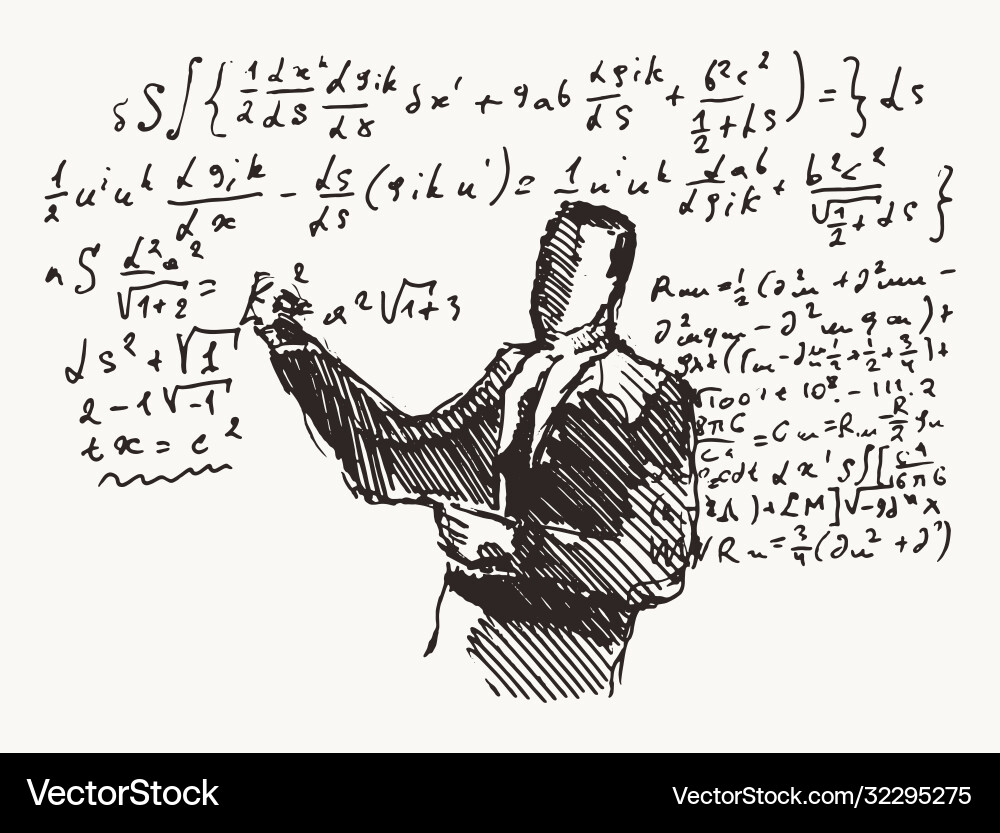 Professor Writing Formulas on Blackboard Vector Image