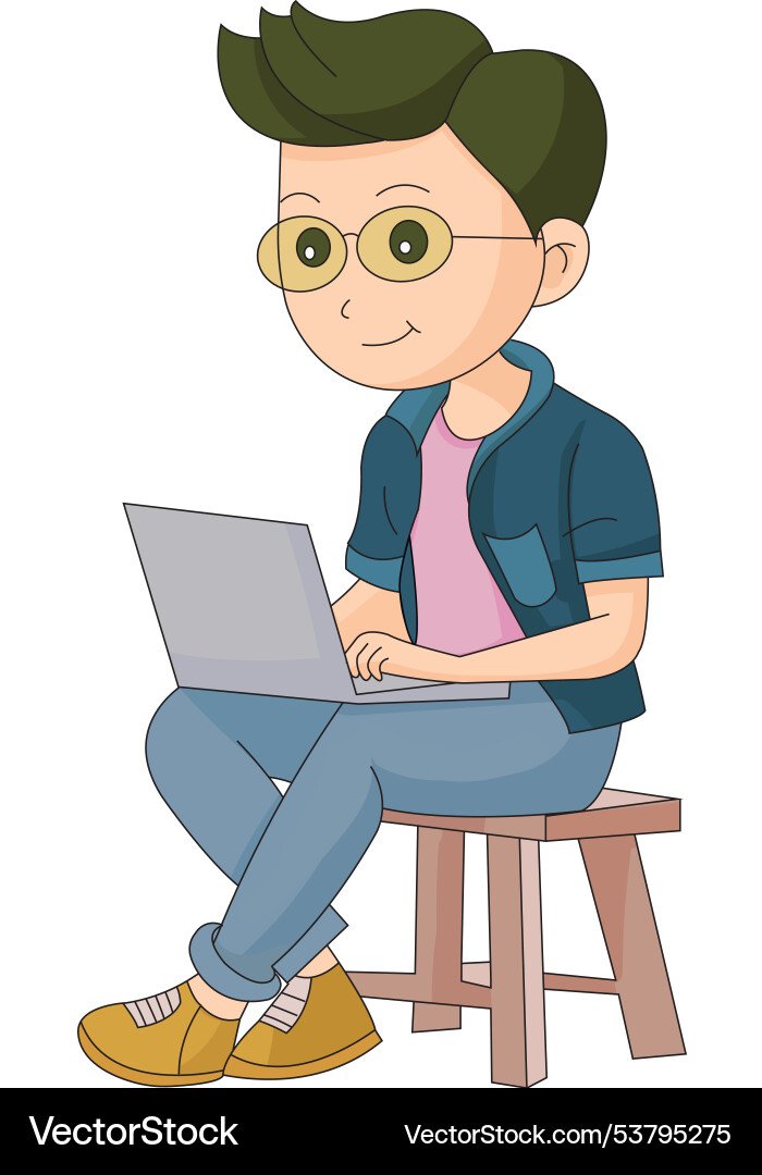 Tech-savvy boy using a laptop digital art – Free Vector | VectorStock