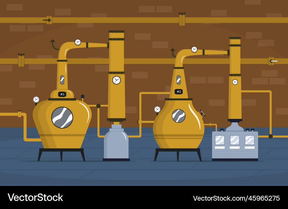 Whiskey distillation tanks composition Royalty Free Vector