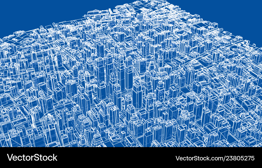 Wire-frame city blueprint style Royalty Free Vector Image