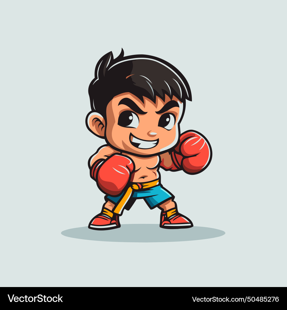 Boxing kid cartoon mascot character design Vector Image