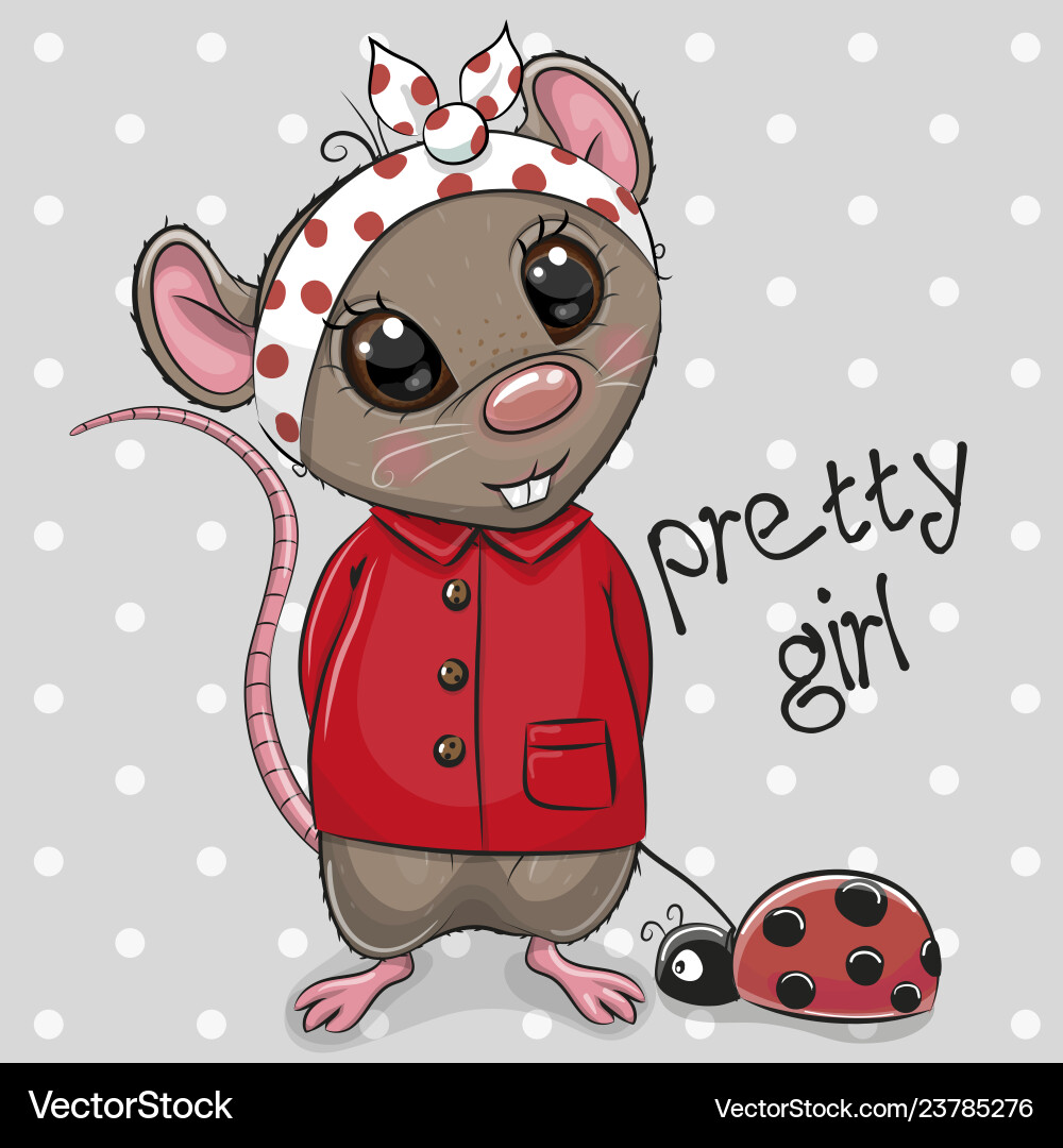 Cute Cartoon Rat Girl with Ladybug Royalty Free Vector Image