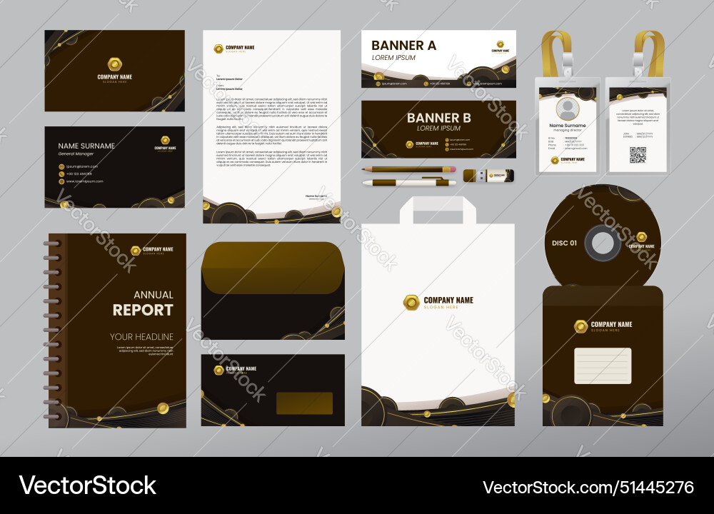 Gold business stationary kit Royalty Free Vector Image