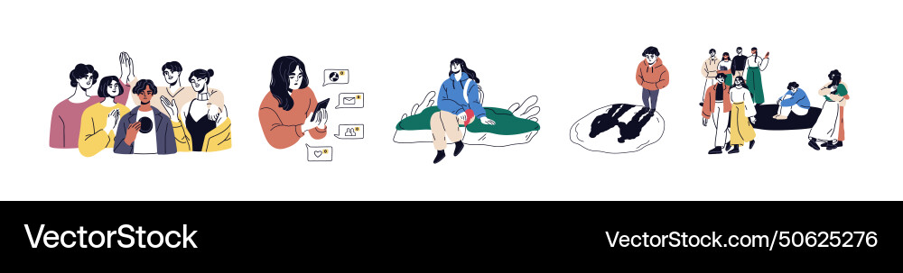 Lonely single people sad outcasts set loneliness Vector Image