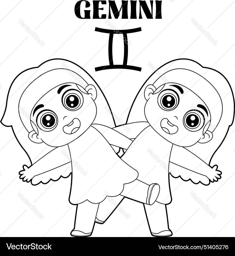 Outlined gemini cartoon character horoscope Vector Image