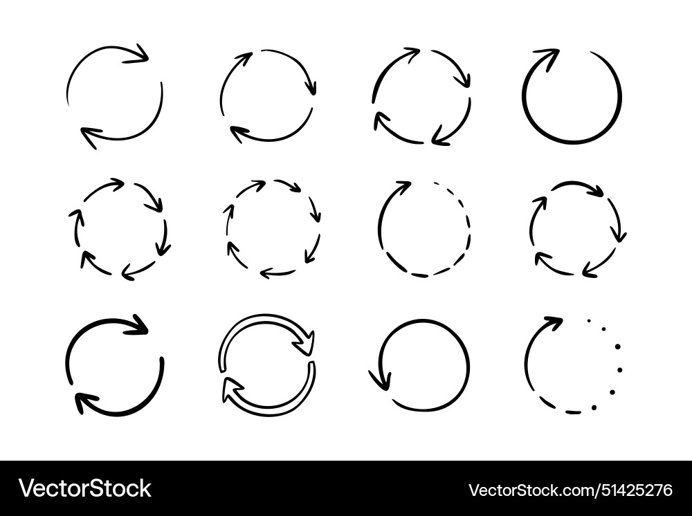 Round circle doodle arrows hand drawn arrow icons Vector Image