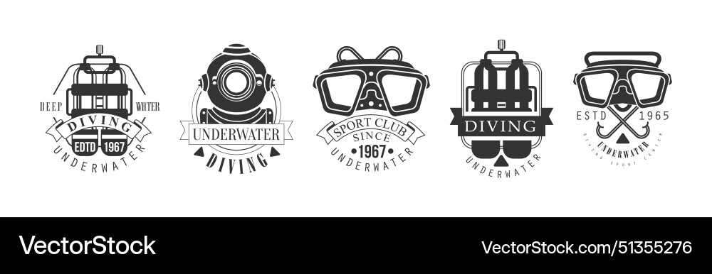 Scuba underwater diving club logo design Vector Image