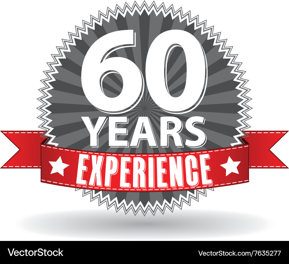 60 years experience retro label with red ribbon Vector Image