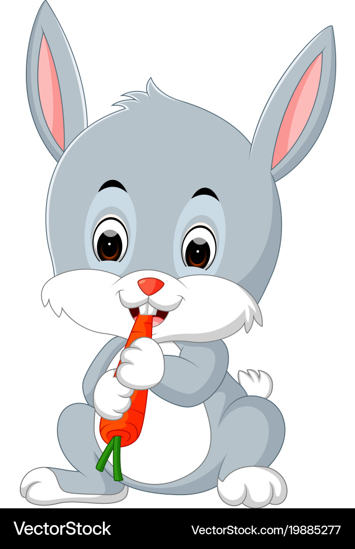 Cartoon happy rabbit eating carrot Royalty Free Vector Image