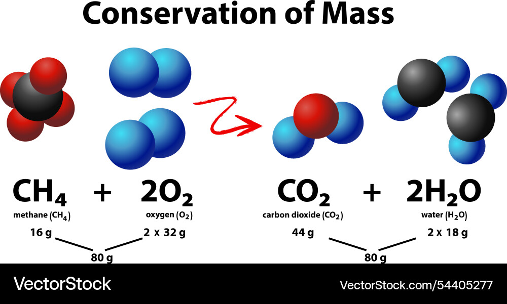 Mass conservation in chemical equations Royalty Free Vector