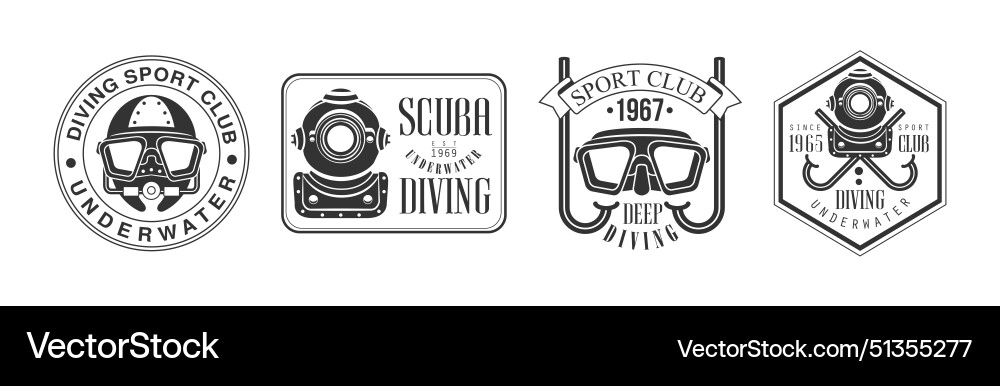 Scuba underwater diving club logo design Vector Image