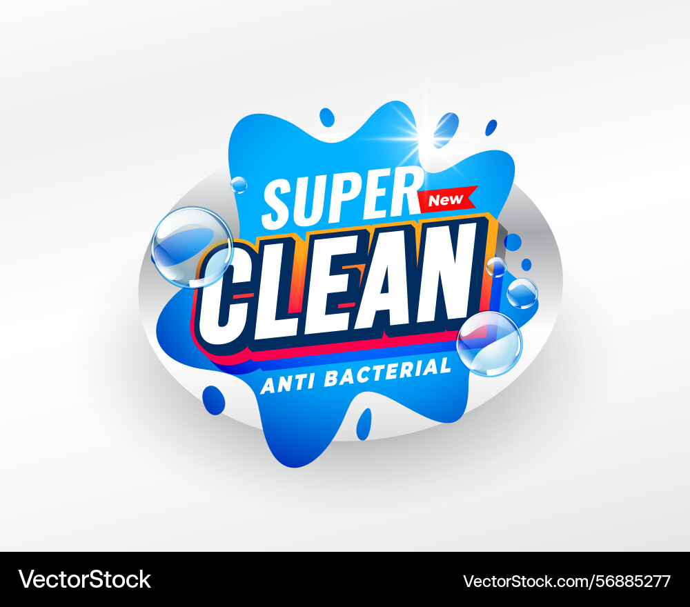 Super clean powder or liquid detergent label Vector Image