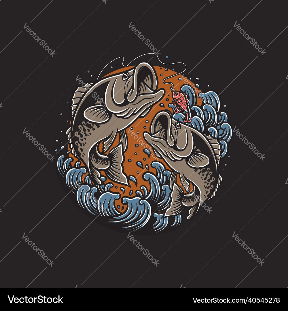 Largemouth bass fish old school style Royalty Free Vector