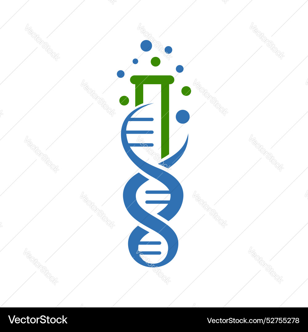 Science beaker and dna logo with a blue green Vector Image