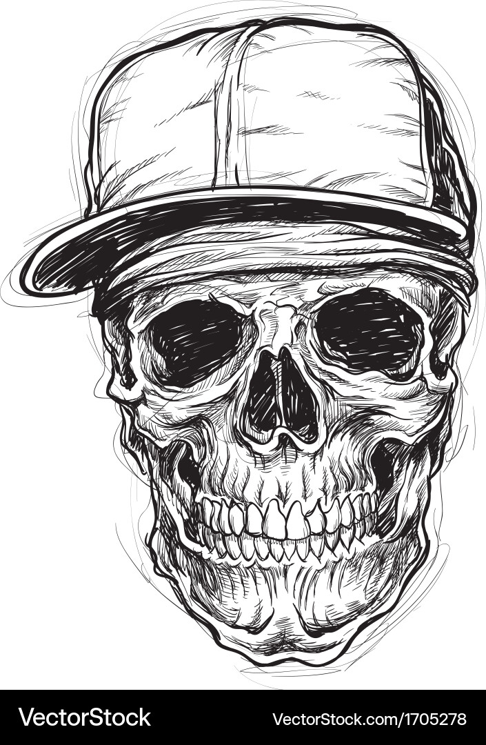 Sketchy skull with cap and bandanna Royalty Free Vector