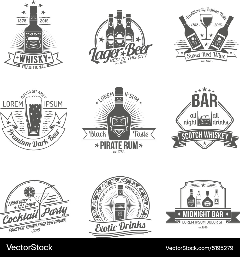 Alcohol Etikettenset Lizenzfreies Vektorbild