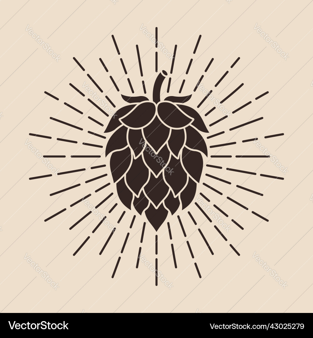 Beer hop silhouette and rays Royalty Free Vector Image