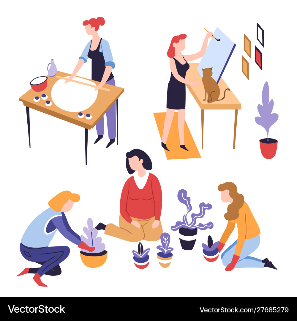 Female hobbies leisure activity planting Vector Image