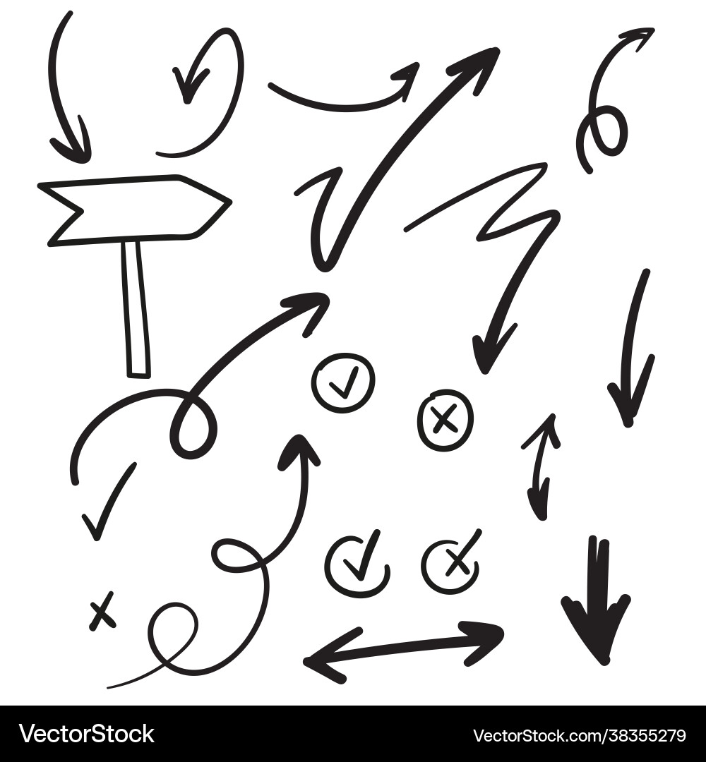Hand Drawn Arrows and Pointers Royalty Free Vector Image