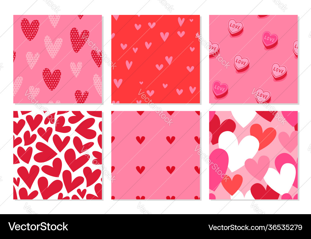Valentines day pink heart seamless pattern set Vector Image