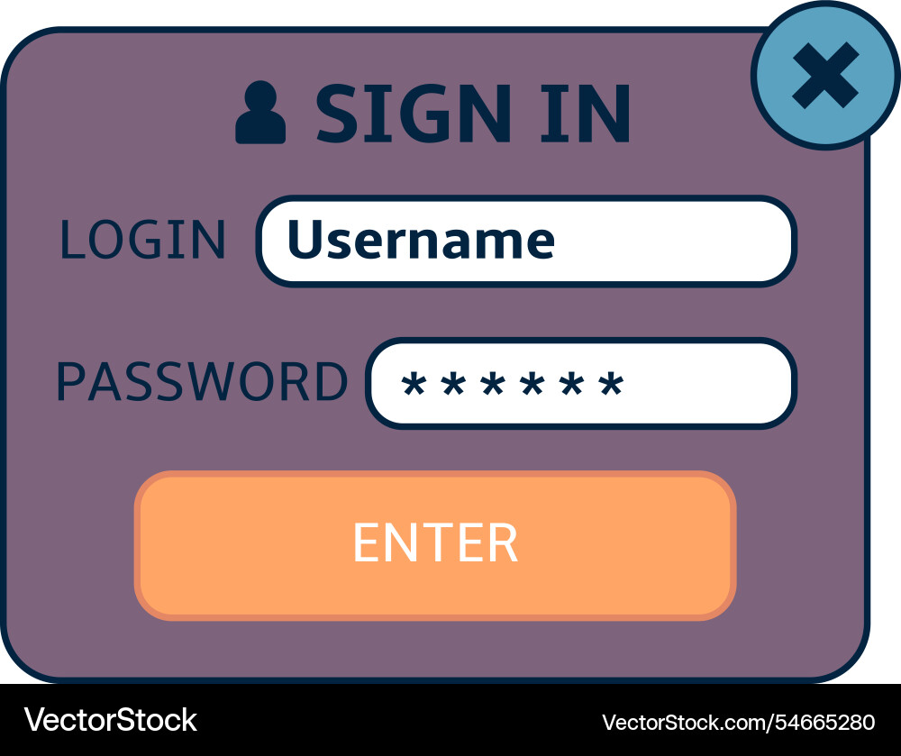 Authorization dialog login and password to access Vector Image