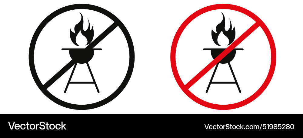 Barbecue fire prohibited sign prevent Royalty Free Vector