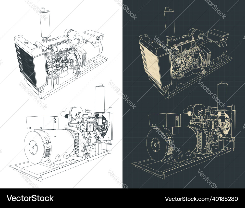 Diesel generator drawings Royalty Free Vector Image