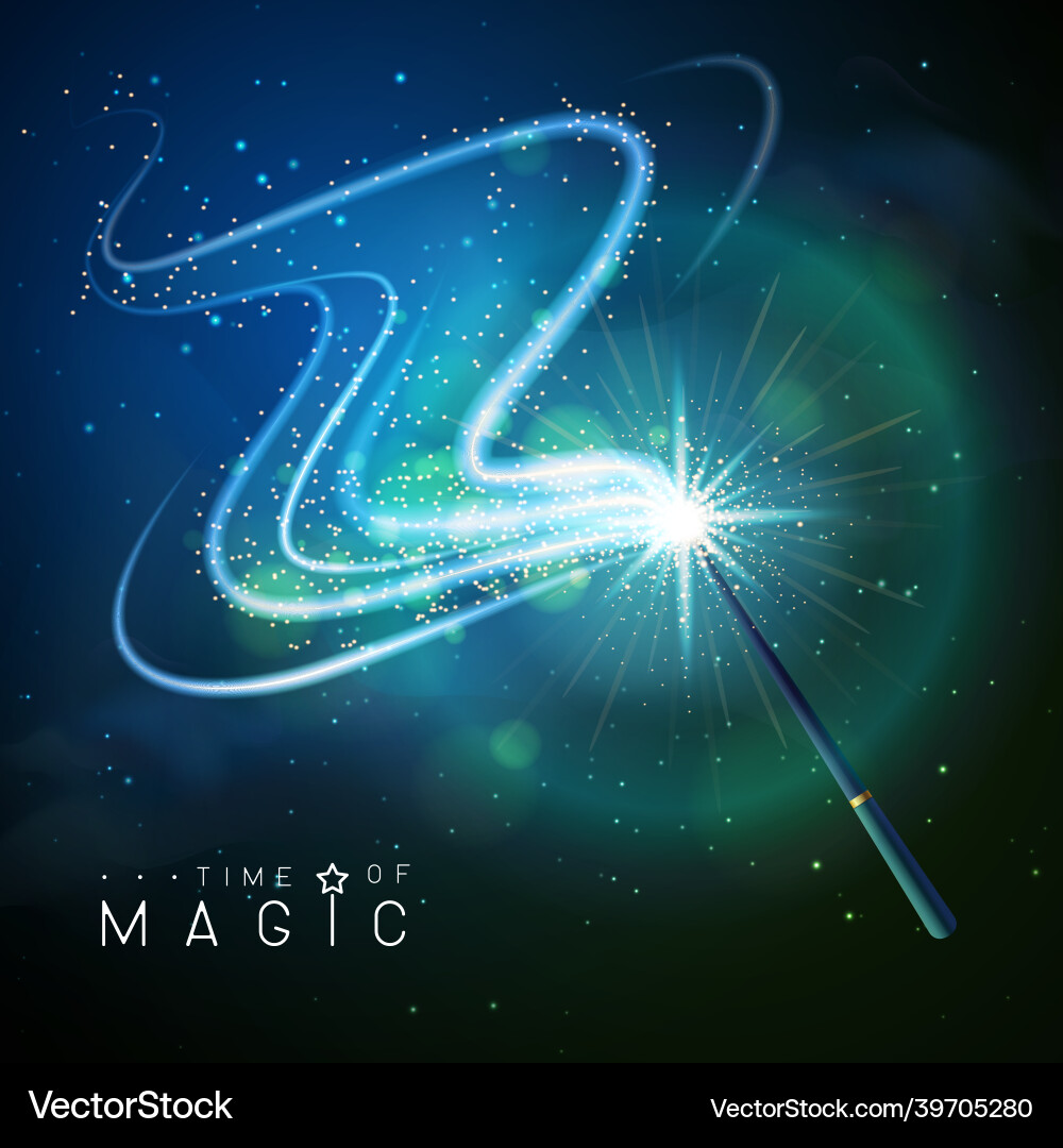 Magic wand with blue neon glowing shiny trail Vector Image