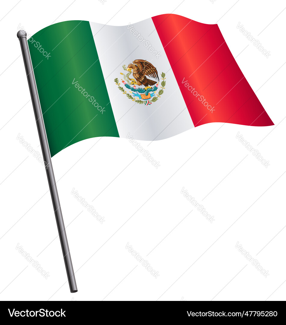 Mexican flag flying on flagpole Royalty Free Vector Image