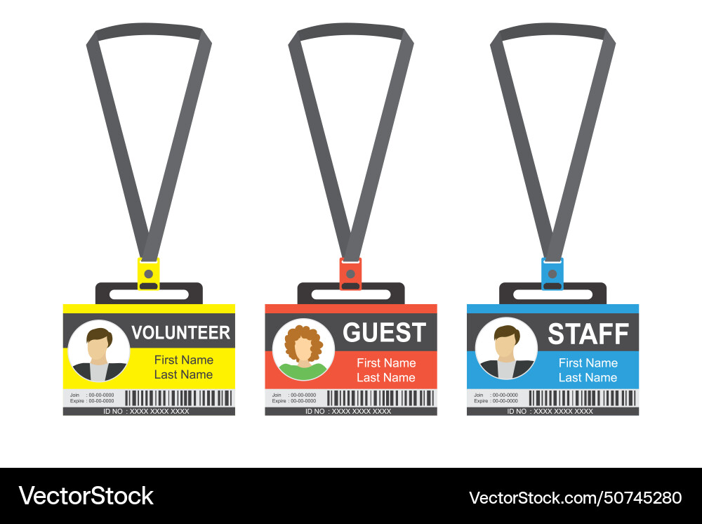 Set ot three plastic and laminated badges or id Vector Image