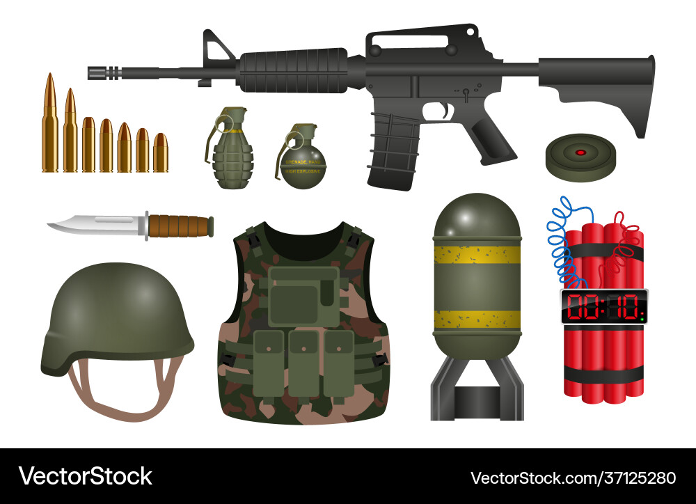 Set realistic hand grenade or military Royalty Free Vector