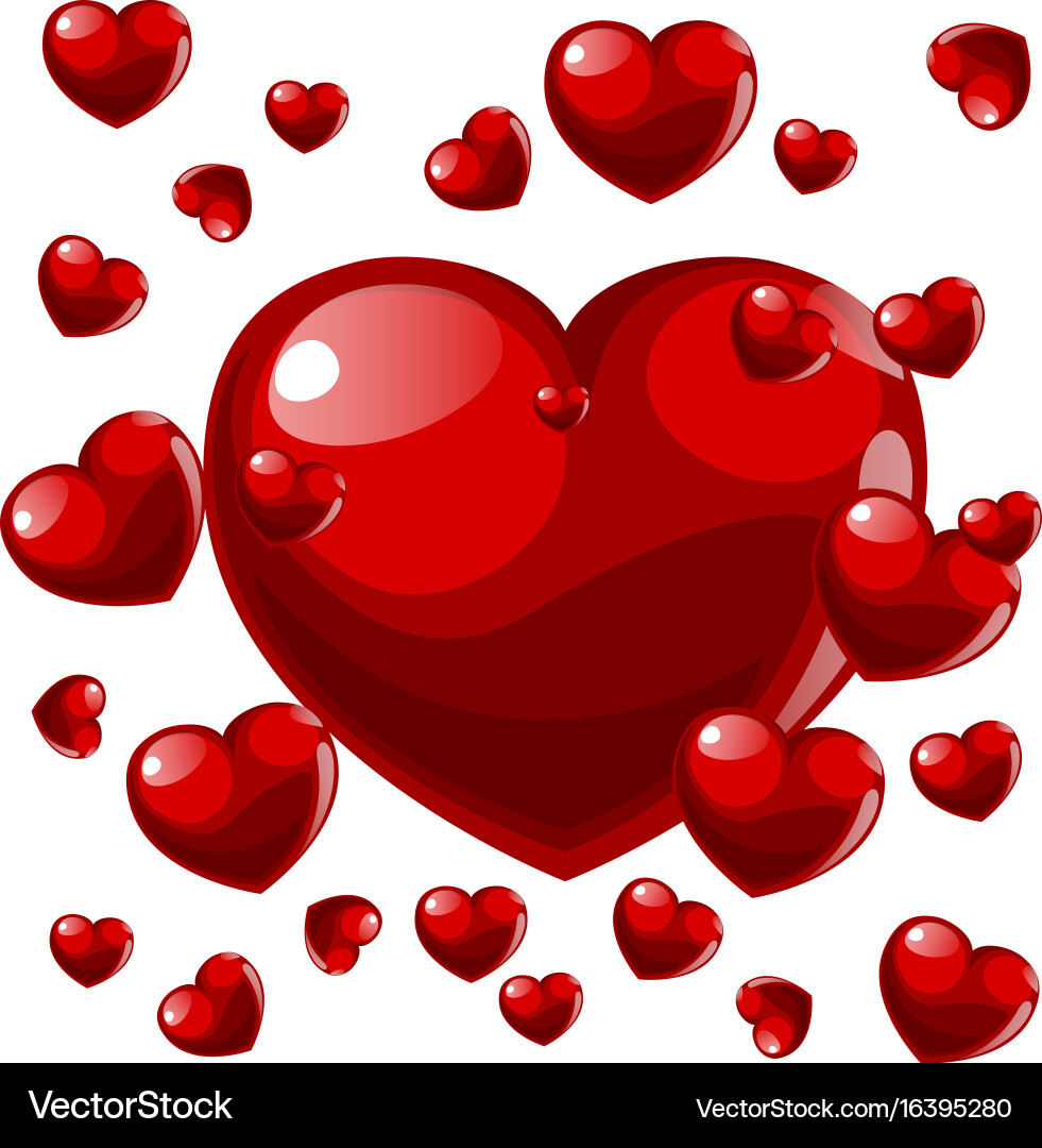 Volumetric red flying hearts on white background Vector Image