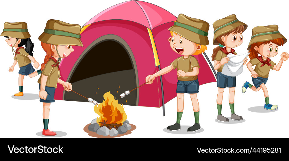 Camping kids in cartoon style Royalty Free Vector Image