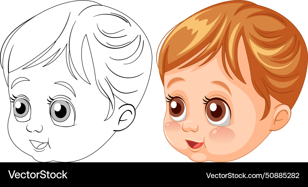 A child face before and after coloring Royalty Free Vector
