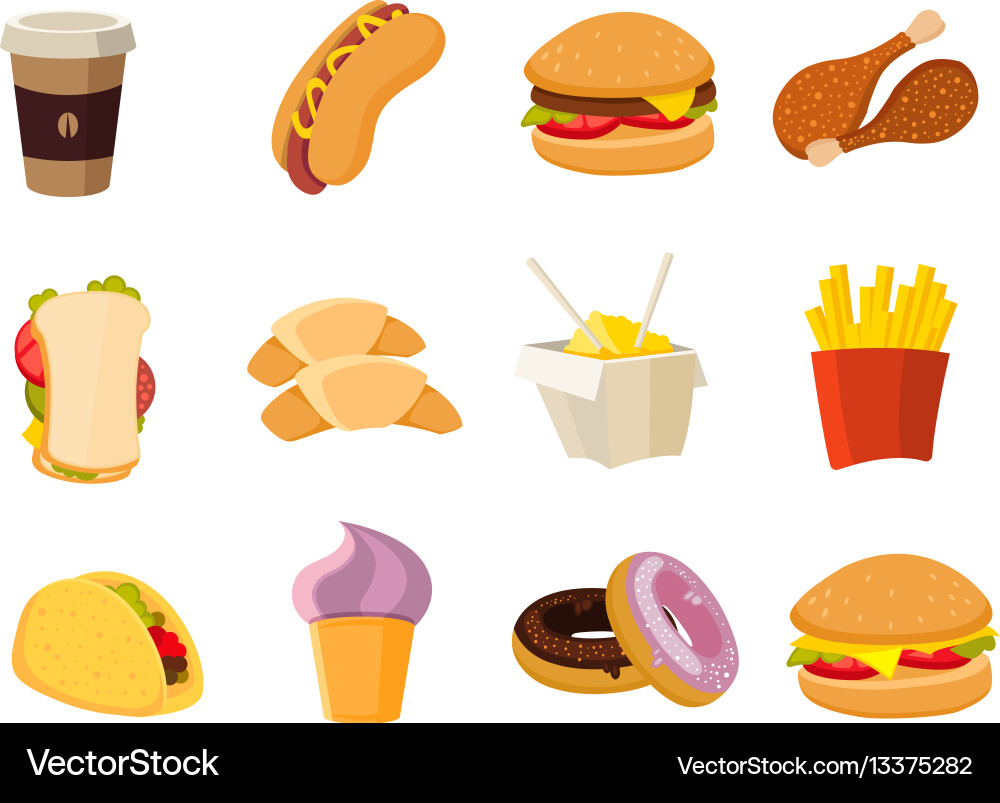 Cartoon fast food collection Royalty Free Vector Image