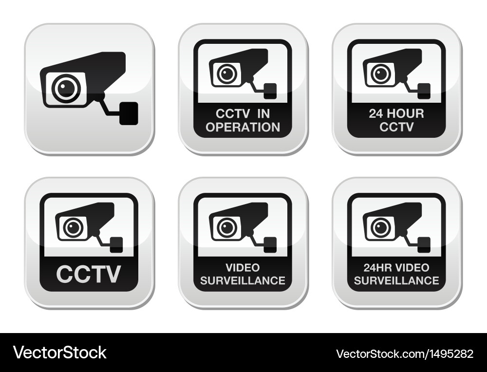 CCTV Surveillance Buttons & Stickers Vector Image