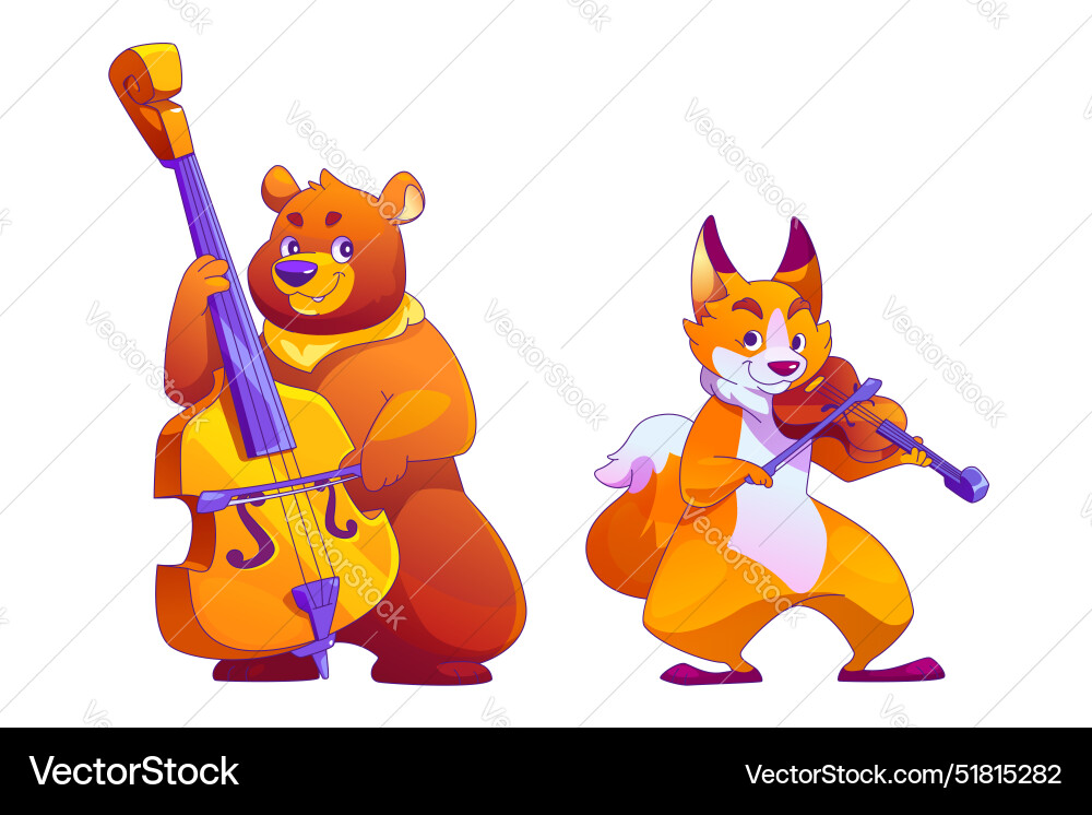Cute cartoon animals playing music instrument Vector Image