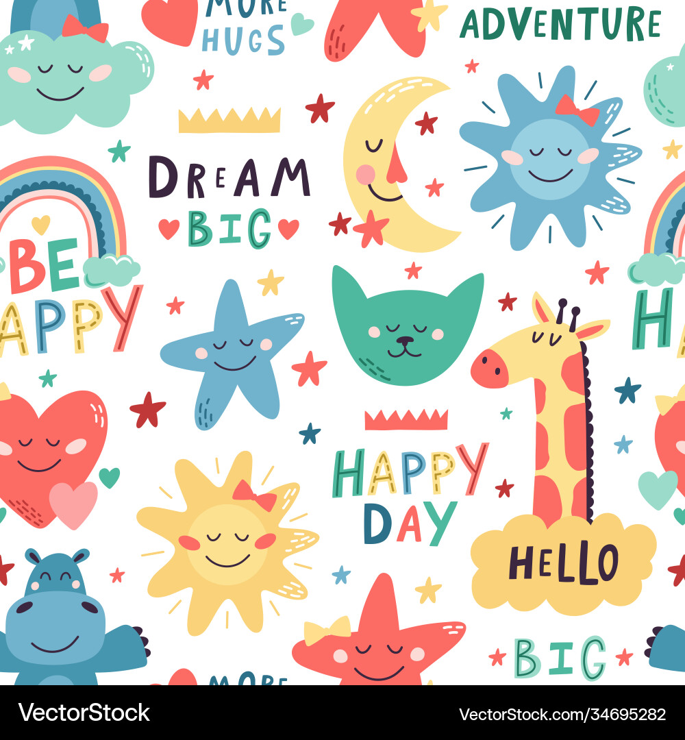 Cute kids pattern seamless hand drawn Royalty Free Vector