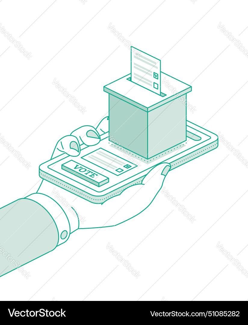 Hand holds phone isometric online voting Vector Image