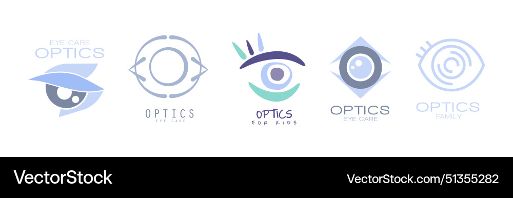 Optics and eye care logo label design Royalty Free Vector